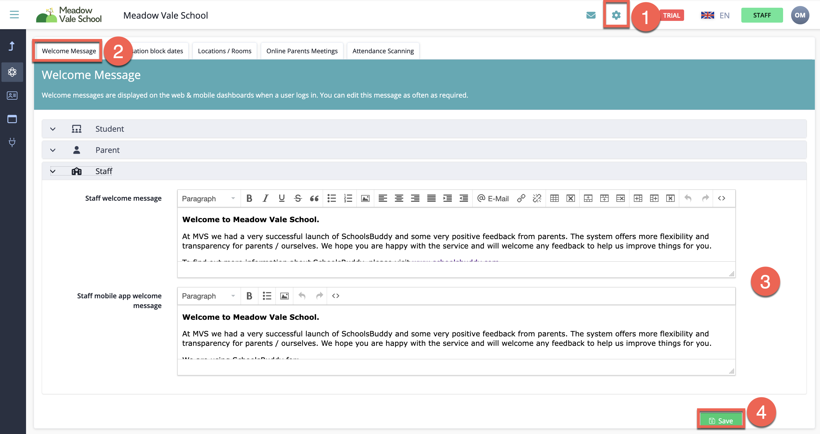 Creating a Welcome Message in SchoolsBuddy (what a logged in user sees ...