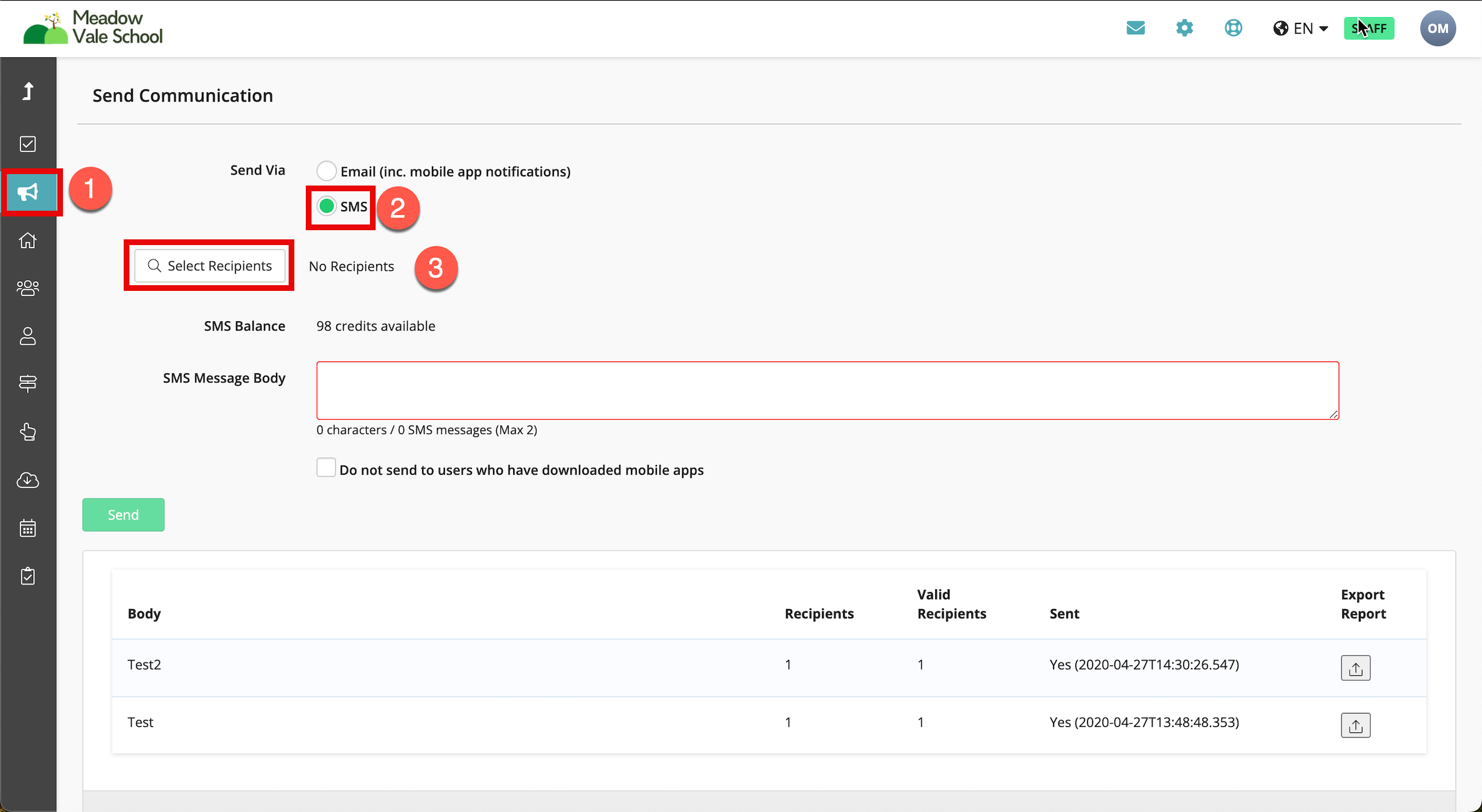Sending Parents an SMS Message – SchoolsBuddy Help Centre