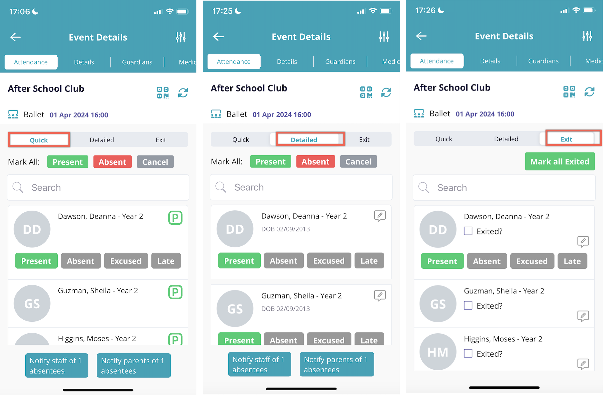 Staff taking attendance for their own groups (via mobile app ...